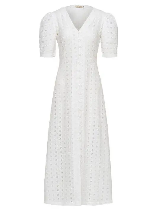 BRUNNA.CO Olympia Embroidery Cotton Dress - White