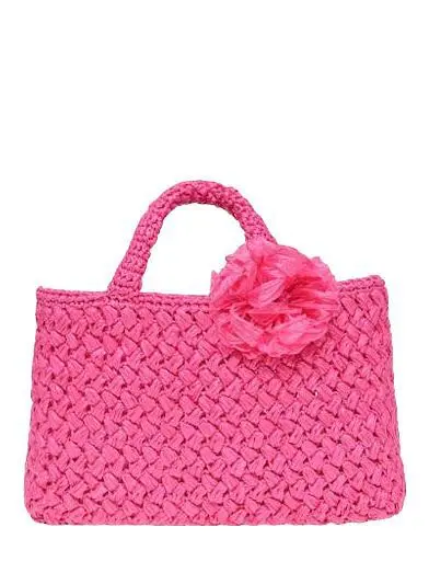 Carmen Sol Positano Raffia Mini Tote - Fuchsia