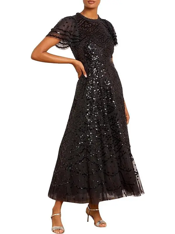 NEEDLE & THREAD Deco Dot Ankle Gown - Graphite