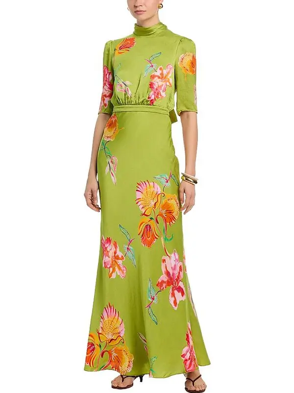 Saloni Floral Print High Neck Maxi Dress - Lilia Garden