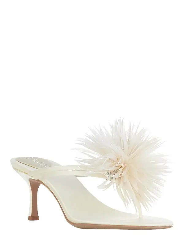 Jeffrey Campbell Feather Embellished Thong Sandals - Cream Satin