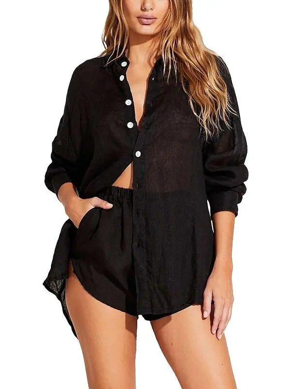VITAMIN A Playa Boyfriend Shirt With Striped Pattern - Black