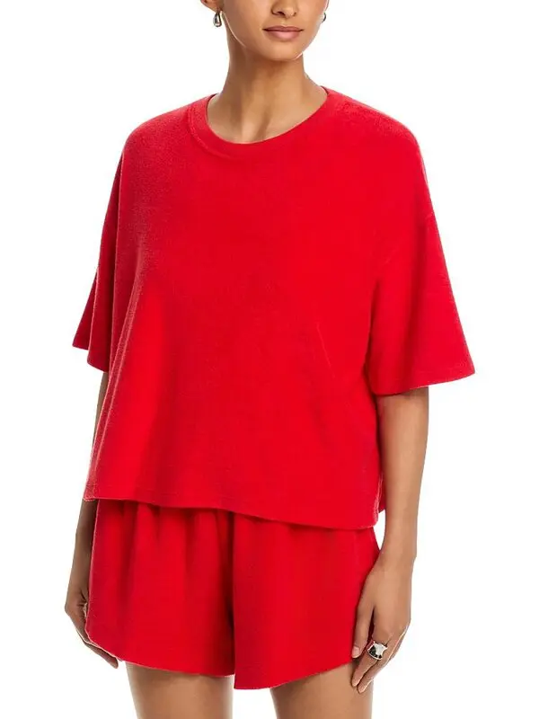The Great. Micro Terry Track Crew Top - Pimento Stripe