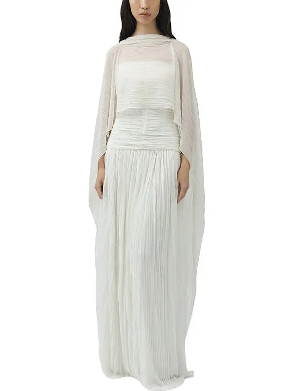 Simkhai Crinkle Jersey Bustier Gown With Cape - Ivory