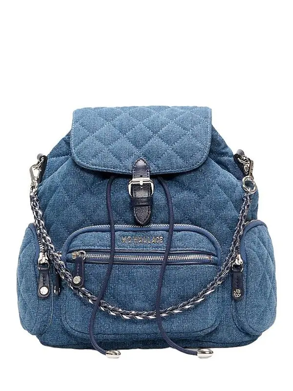 Mz Wallace Crosby Mini Quilted Denim Backpack - True Blue Denim/silver