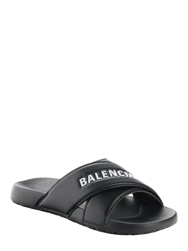 Balenciaga Sporty Logo Slides - Black/white