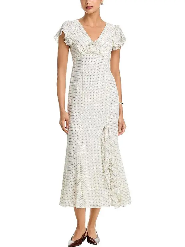 Cinq À Sept Pin Dot Talia Dress - Ivory/twilight Bay