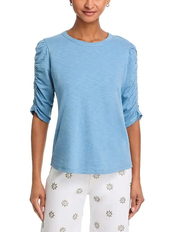 Veronica Beard Waldorf Ruched Sleeve Tee - Blue River
