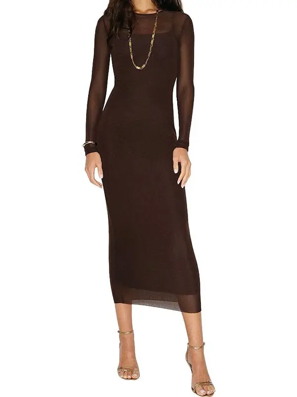 REFORMATION Rene Mesh Midi Dress - Brown