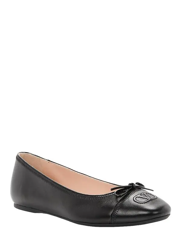 Valentino Garavani Metallic Leather Ballet Flats - Black Leather