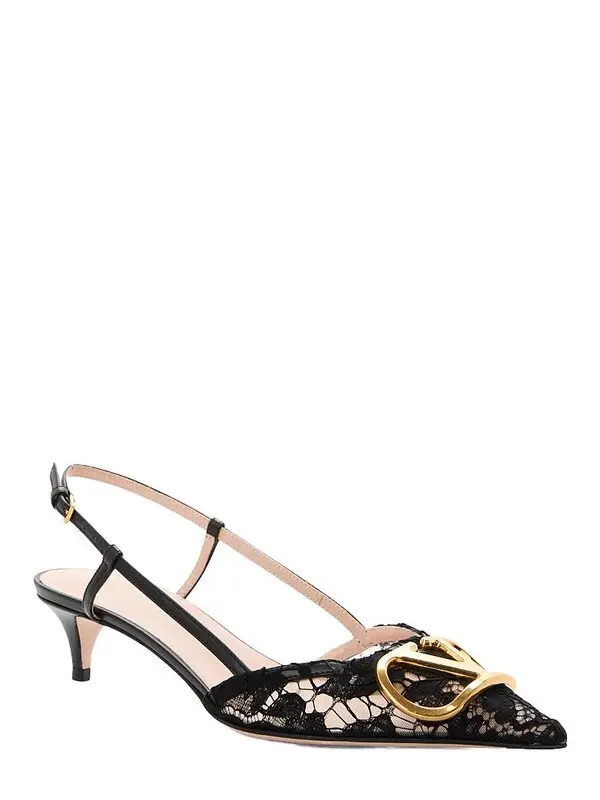 Valentino Garavani Lace Vlogo Slingback Pumps - Black