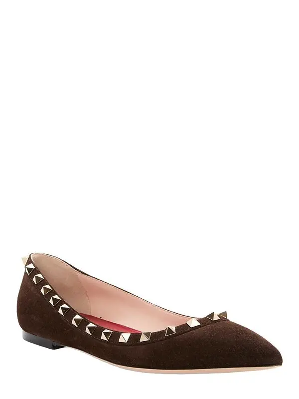 Valentino Garavani Studded Leather Ballet Flats - Brown