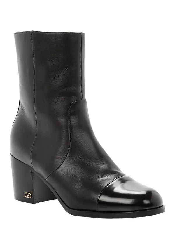 Valentino Garavani Leather Ankle Boots With Block Heel - Black