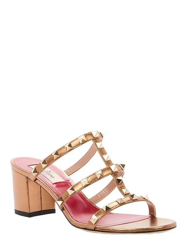 Valentino Garavani Rockstud Block Heel Slide Sandals - Gold