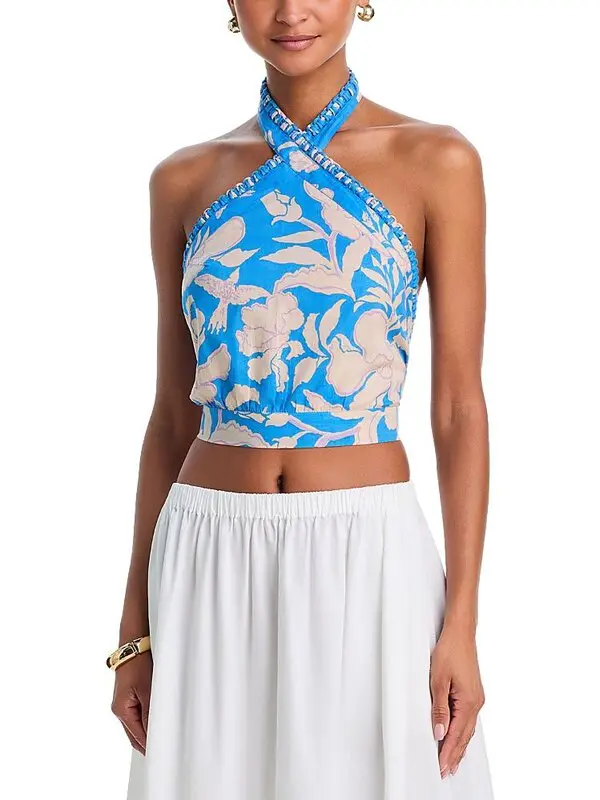 Poupette St Barth Suma Halter Top - Blue Palm Beach
