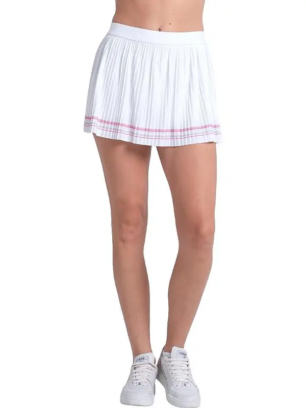 Lucky In Love Woven Strokes Pleated Skirt - White