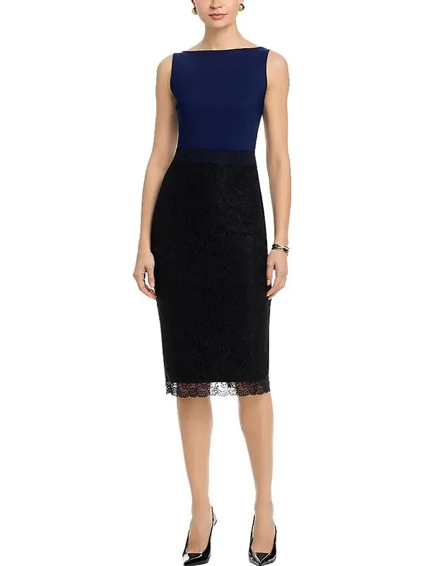 Chiara Boni La Petite Robe Fluis Lace Hem Dress - Black + Blu Notte