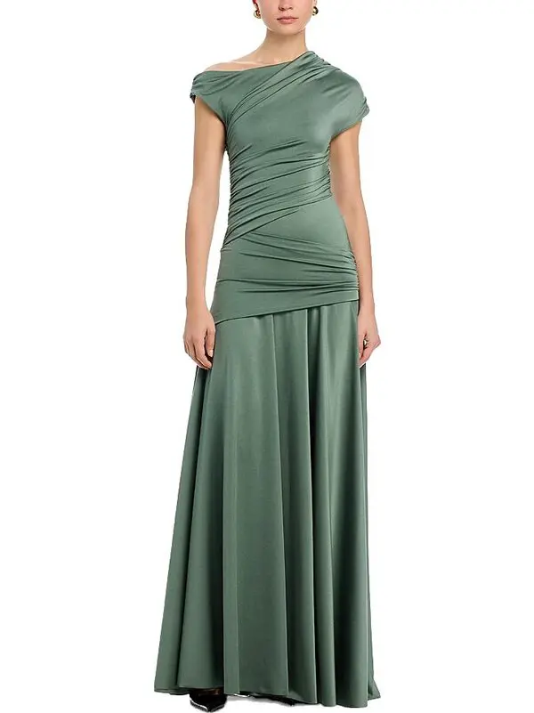 Chiara Boni La Petite Robe Becia Ruched Asymmetric Gown - Sage Dusk