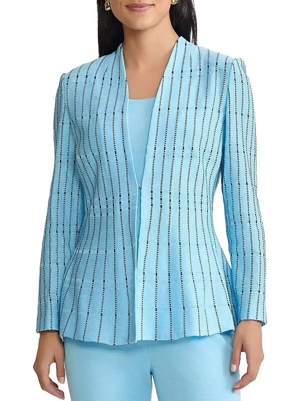 Ming Wang Tailored Dotted Stripe Peplum Knit Jacket - Serene/black
