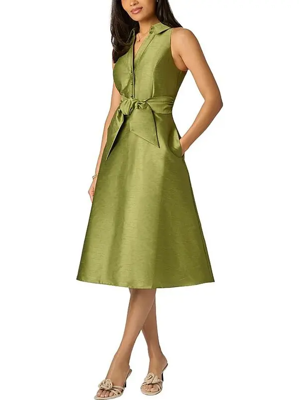 Adrianna Papell Tie Front Midi Dress - Olive
