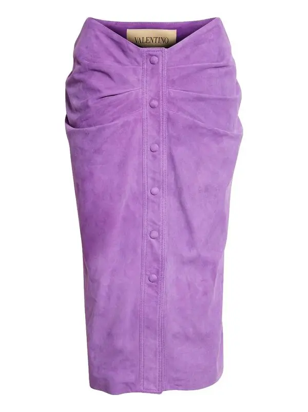 Valentino Garavani Ruched Suede Skirt - Dark Purple