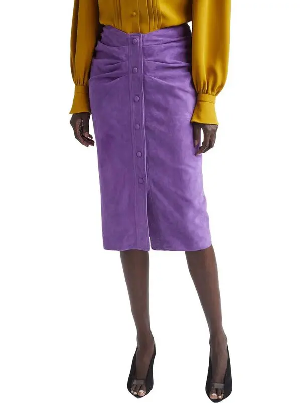 Valentino Garavani Ruched Suede Skirt - Dark Purple