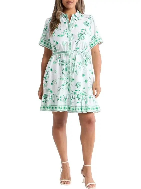 CECE DUPRAZ Floral Stretch Cotton Shirtdress - Vibrant Kelly