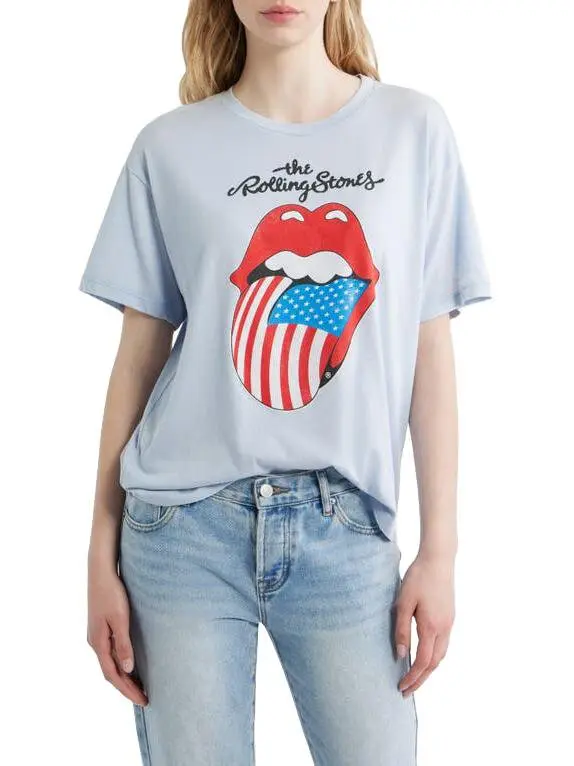 Daydreamer Rolling Stones Hot Lips Flag Graphic T-shirt - Sky Way Blue