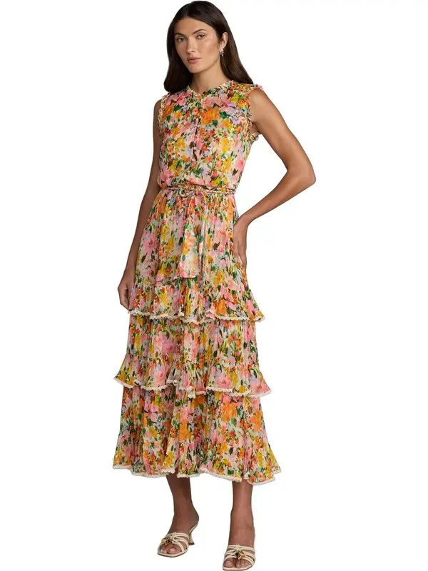 Mac Duggal Floral Tiered Ruffle Midi Dress - Multi