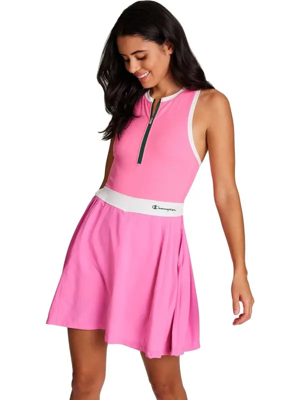 Champion Match Point Tennis Dress With Embroidered Script Logo - Pink Cosmos