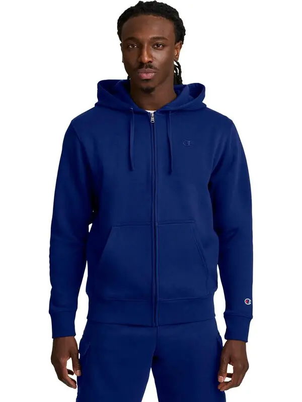 Champion Powerblend Full-zip Hoodie With C Logo - Blue Depth