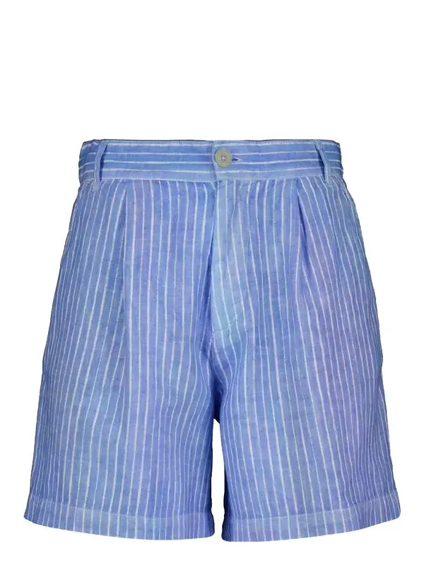 120% Lino Stripe-pattern Pleated Shorts - Blue