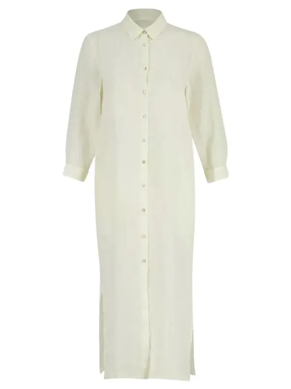 120% Lino Button-down Side-slit Maxi Dress - Neutrals