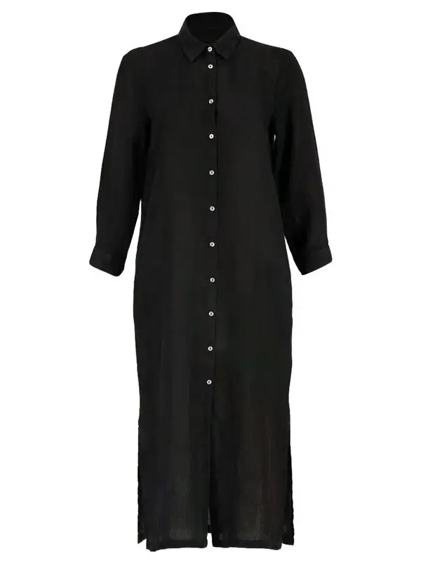 120% Lino Button-down Maxi Shirt Dress - Black