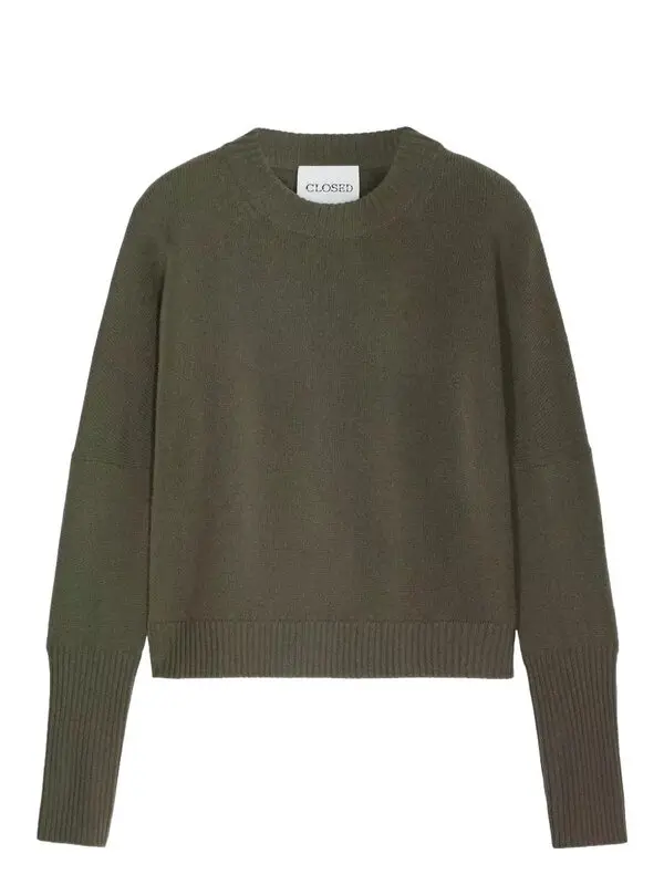 Closed Ribbed-trim Wool Sweater - Green