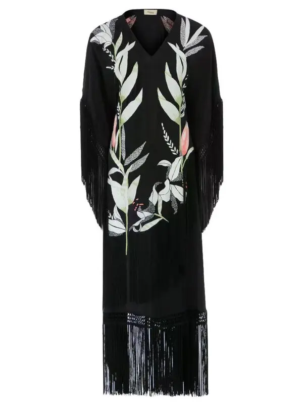 TEMPERLEY LONDON Madeline Fringed Midi Dress - Black