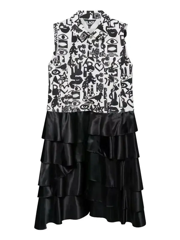 Comme Des Garçons Graphic-print Ruffled Dress - Black