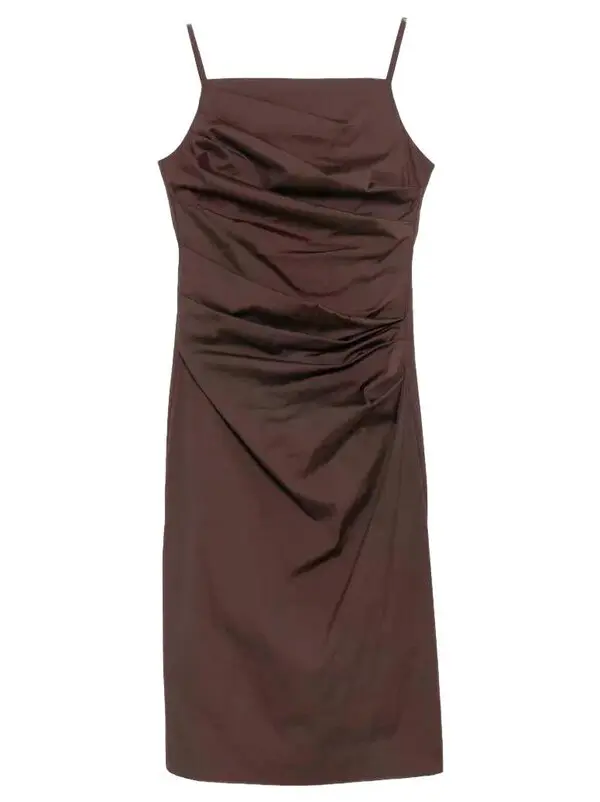 Marella Ciocca Ruched Midi Dress - Brown
