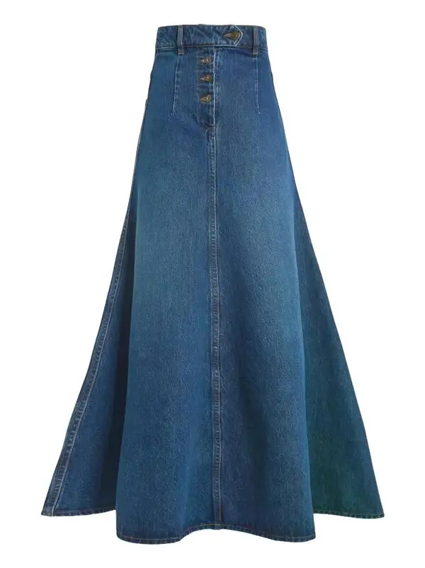 A.W.A.K.E. Mode Flared Denim Skirt - Blue