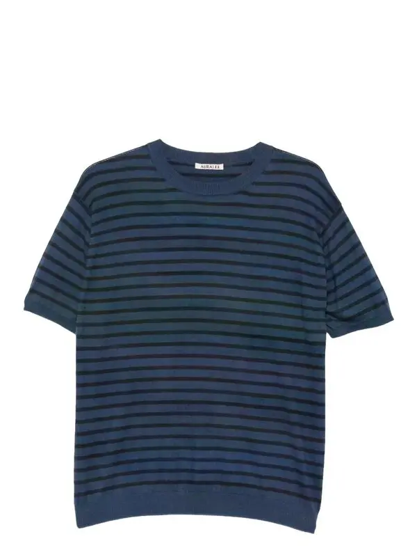 Auralee High-gauge Striped Cotton T-shirt - Blue