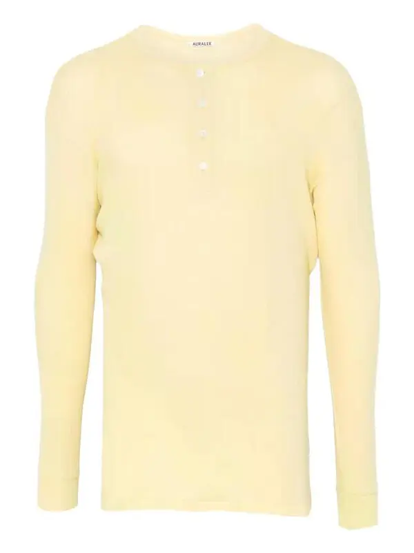 Auralee Ribbed-knit Henley Top - Yellow