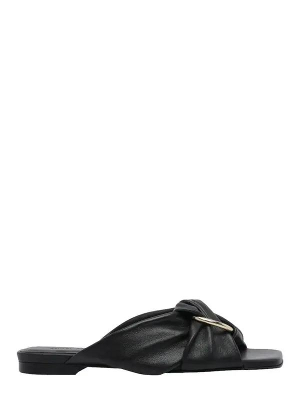 ANGEL ALARCON Ruffled Detailing Leather Sandals - Black