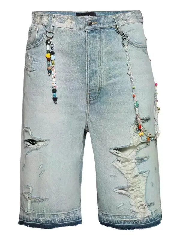 NAHMIAS Venice Distressed Denim Shorts - Blue