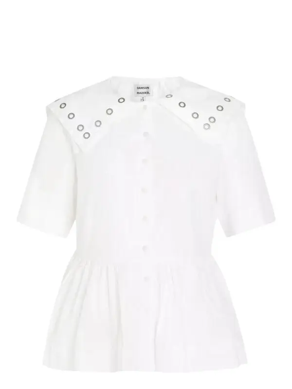 DAMSON MADDER Cyrus Eyelet-embellished Peplum Blouse - White