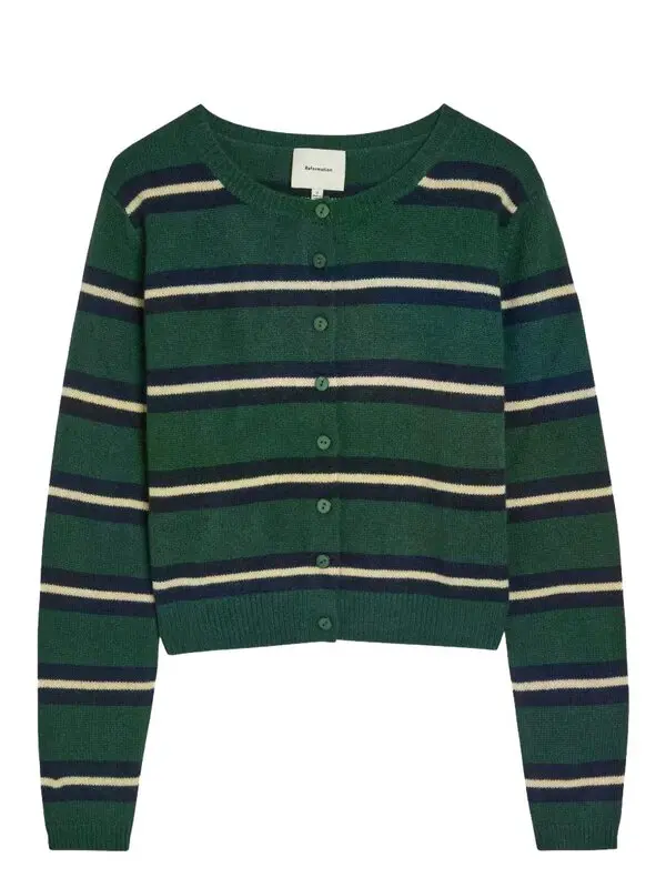 REFORMATION Clara Striped-knit Cardigan - Green