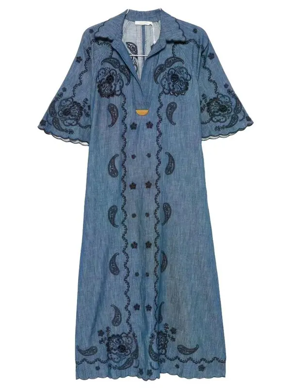 Zimmermann Aster Paisley-embroidered Midi Dress - Blue