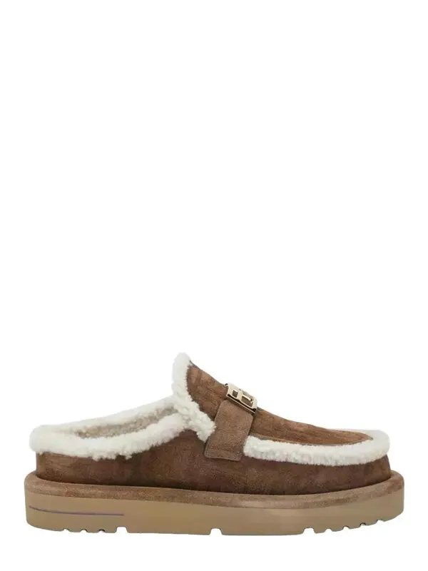 Fendi Ff-motif Shearling-trim Mules - Brown