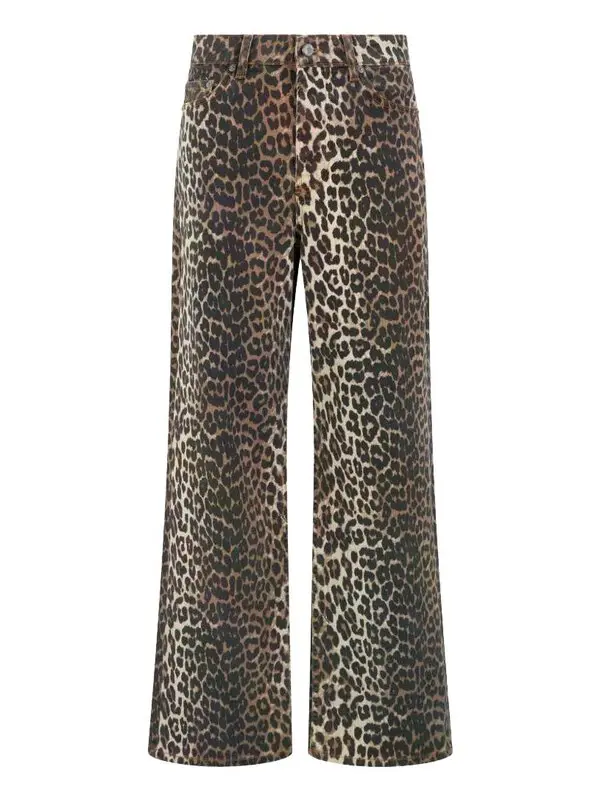 GANNI Leopard-print Wide Leg Trousers - Neutrals