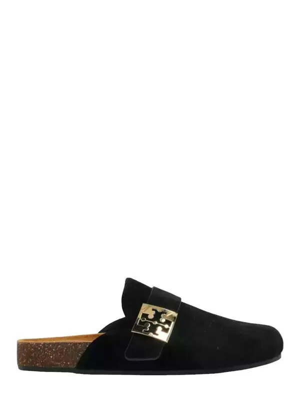 Tory Burch Logo Suede Slippers - Black