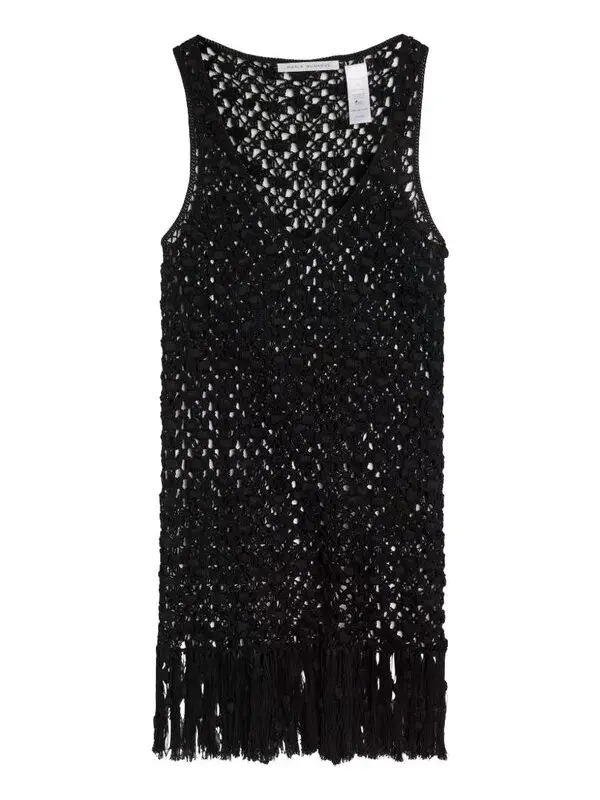 Maria Mcmanus Crochet-knit Fringed Tank Top - Black